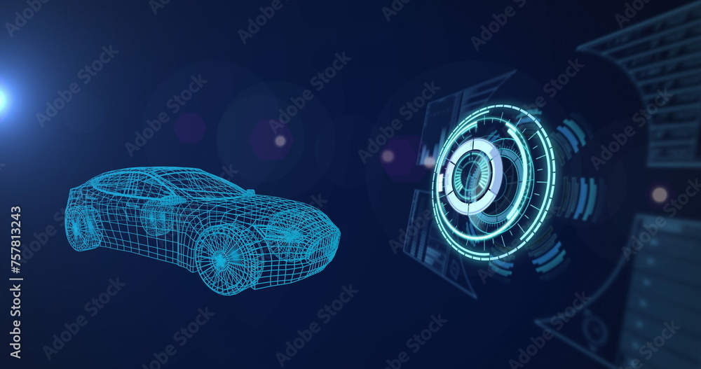 Image of 3d car drawing, scope scanning and data processing Stock ...