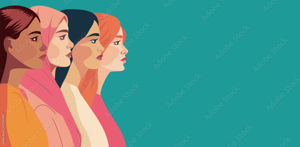 Vector flat banner space for horizontal text. Strong women from ...