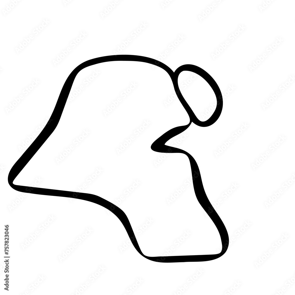 Kuwait country simplified map. Black ink smooth outline contour on ...