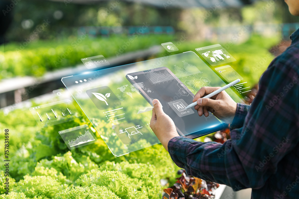 Agricultural technology concept, Ai system. A young man is working on a ...