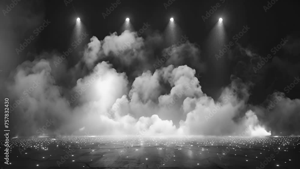 Stage light and smoke on stage with spotlights black and white. Stage ...