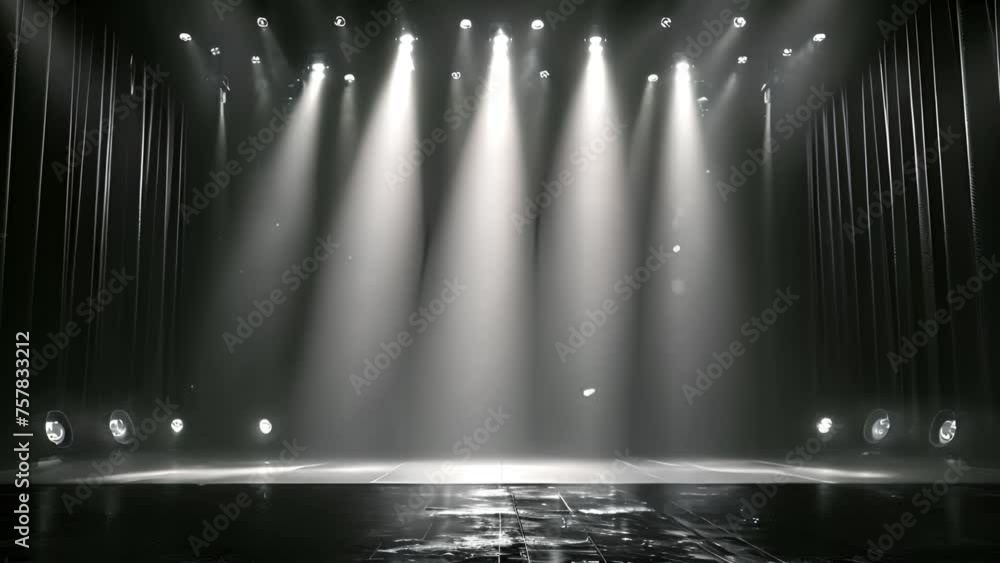 Stage light and smoke on stage with spotlights black and white. Stage ...