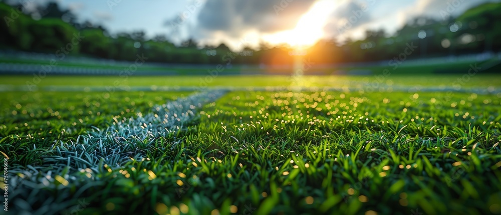 This is an enchanting scene of a lush green grass field with ...
