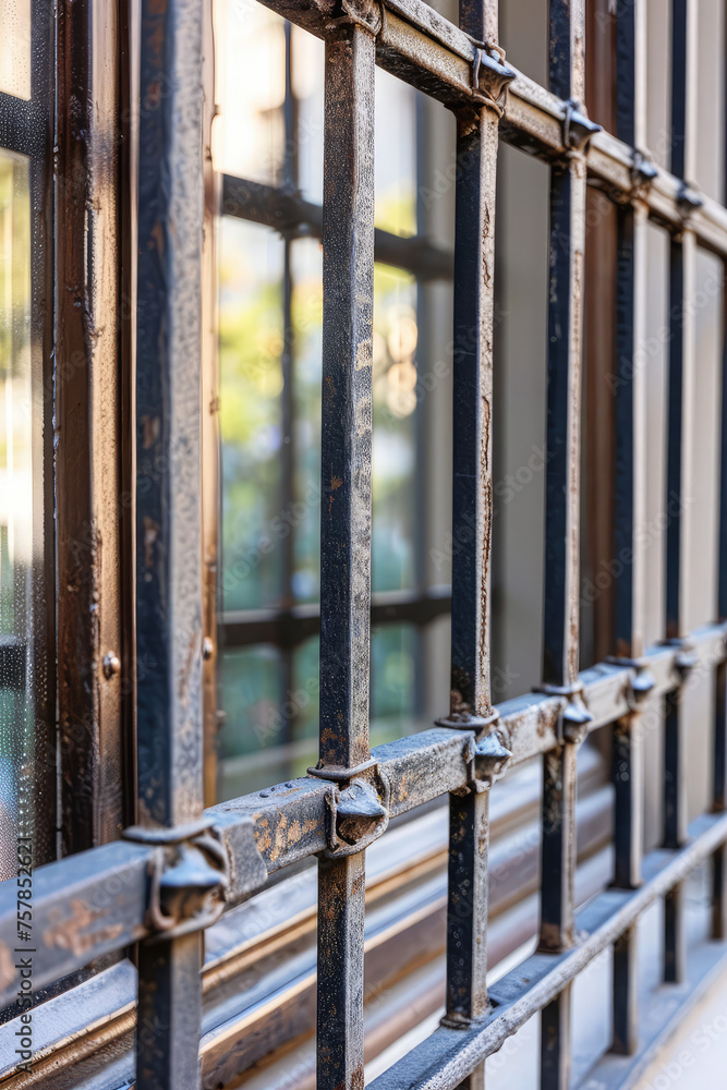 Elegant Wrought Iron Window Grill. Close-up of ornate wrought iron ...