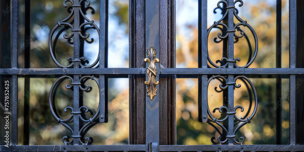 Elegant Wrought Iron Window Grill. Close-up of ornate wrought iron ...