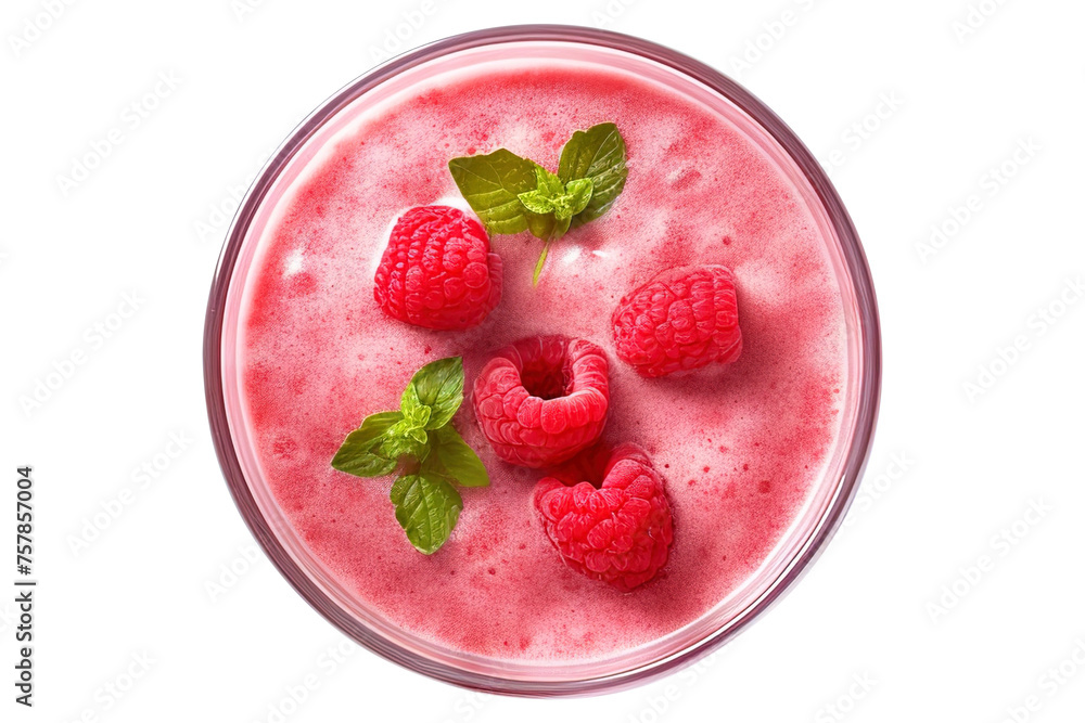 Raspberry smoothie in glass top view isolated on transparent background ...