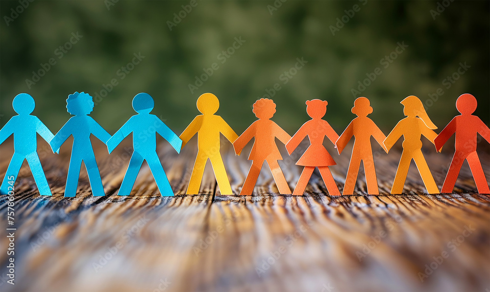 Interlinked paper people in a spectrum of colors. Stock Photo | Adobe Stock