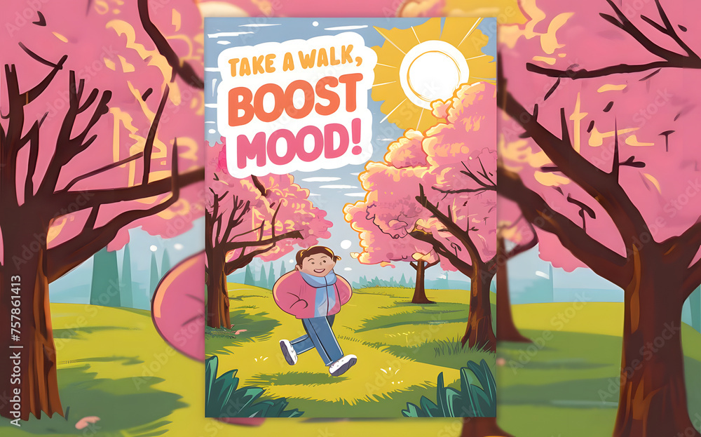 World Health Day concept poster with the phrase "Take a Walk, Boost ...