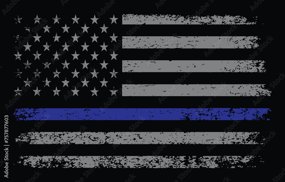 USA Flag With Thin Blue Line. Police Support Symbol Flag. Stock Vector ...