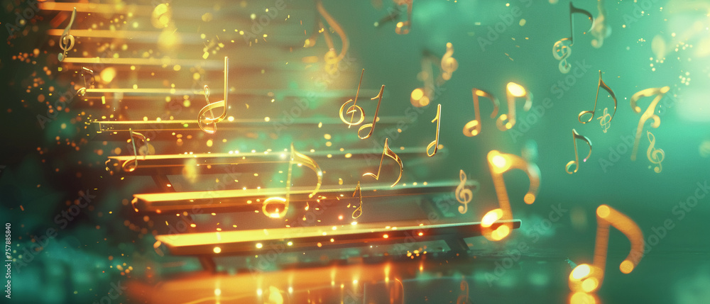 Visionary portrayal of a journey up a ladder of musical notes each a ...