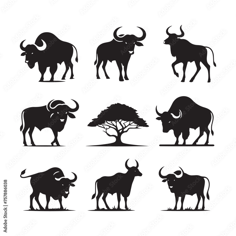 Gaur Silhouette Vectors: Majestic Wild Bull Designs for Wildlife ...