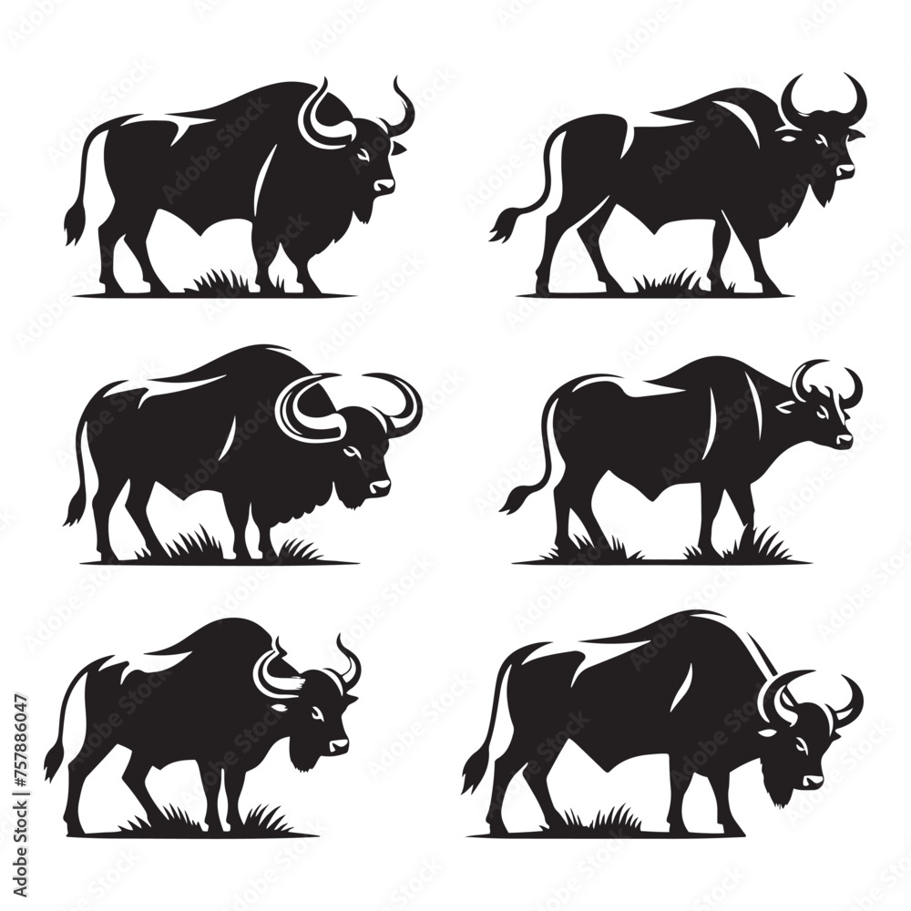 Gaur Silhouette Vectors: Majestic Wild Bull Designs for Wildlife ...