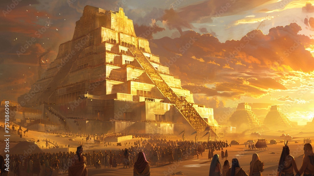 Golden Temple of the Gods Ancient Mayan Ruins in the Desert Generative ...