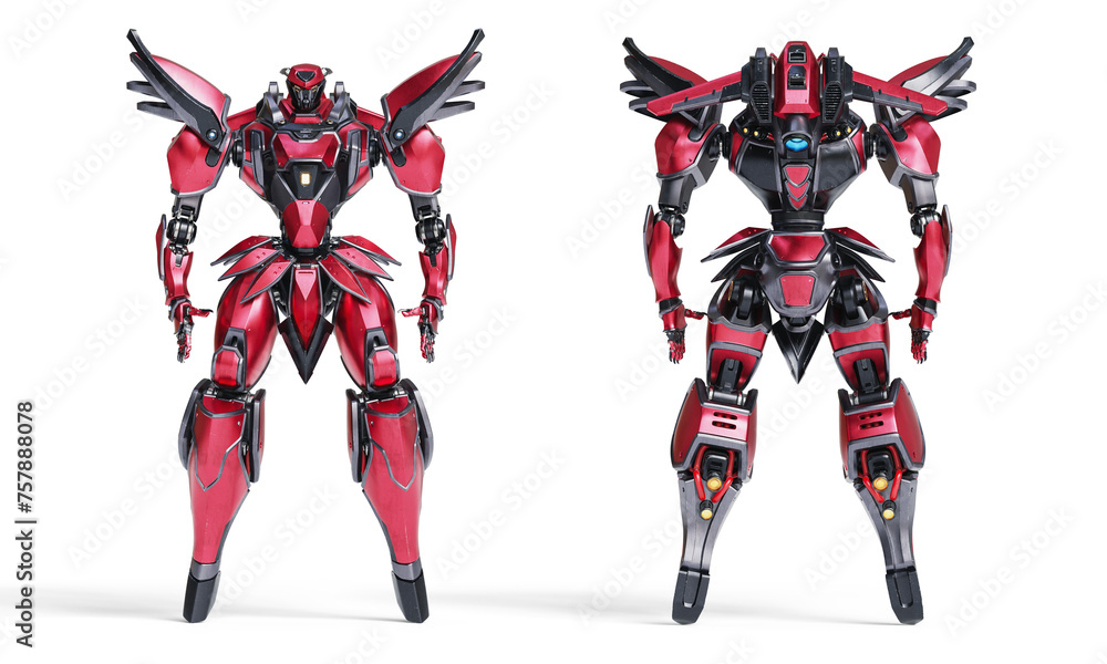 Full body science-fiction mech samurai warrior with black red scratched ...