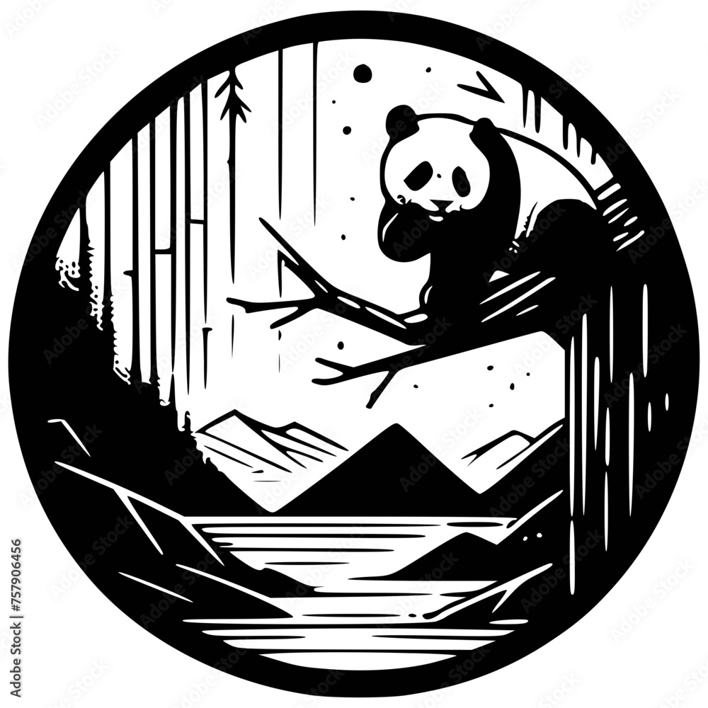 Stockvektorbilden Panda Scene, Panda scene, Panda landscape, Panda logo ...
