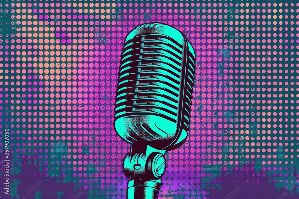 Old school microphone with a halftone background, in the style of comic ...