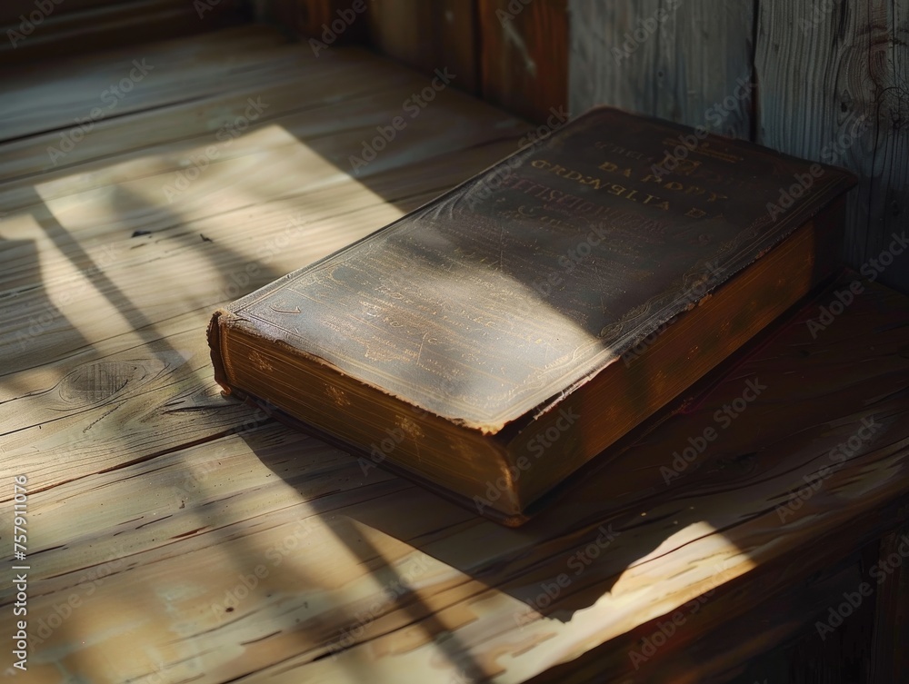 Classic vinyl records and an open Bible on an old record player merging ...