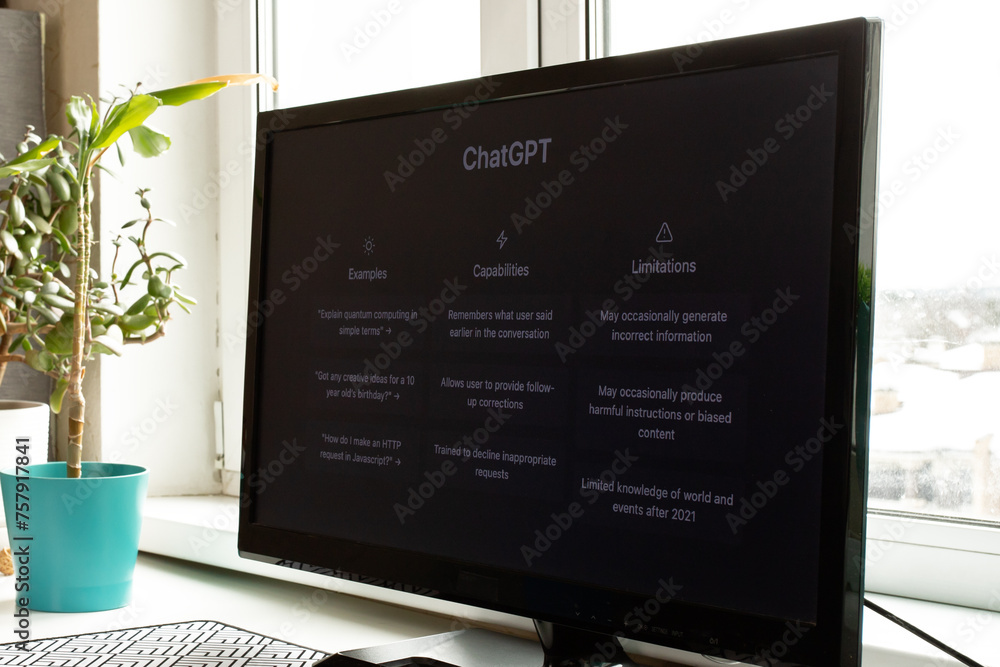 ChatGPT displayed on the computer monitor, artificial intelligence ...