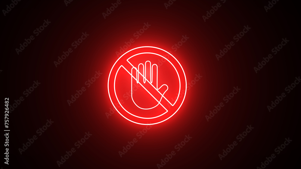Neon line Stop hand sign icon. Do not enter stop red sign with hand ...