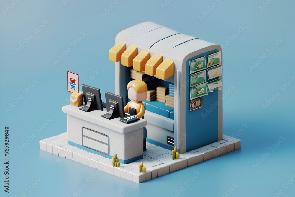 Voxel Art Store Colorful Mini Figures and Kiosk Counter, To provide a ...