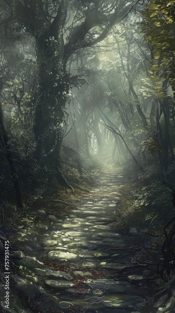 Enchanted Forest Path with Magical Light. A magical forest path ...