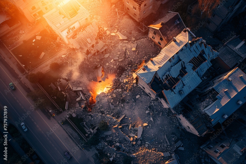 An earthquake's wrath unfolds in a photo, with homes crumbled, trees ...