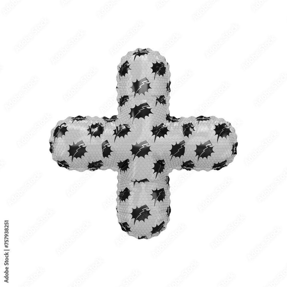 3D inflated balloon Plus Symbol/sign with black & white power lightning ...