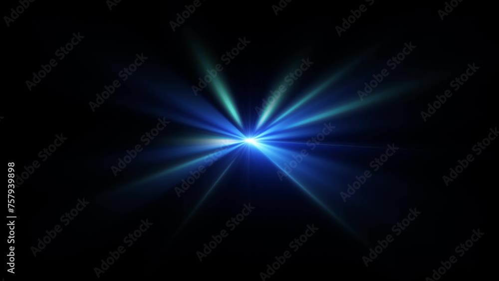 Abstract loop center flickering glow blue star optical shine light lens ...