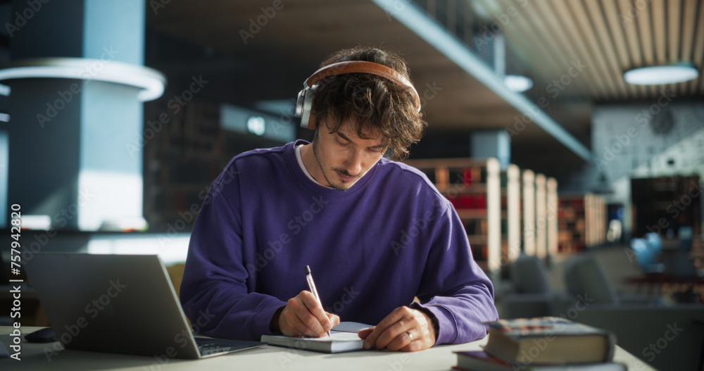 Thoughtful Young Student Preparing for Class, Doing Homework on a ...