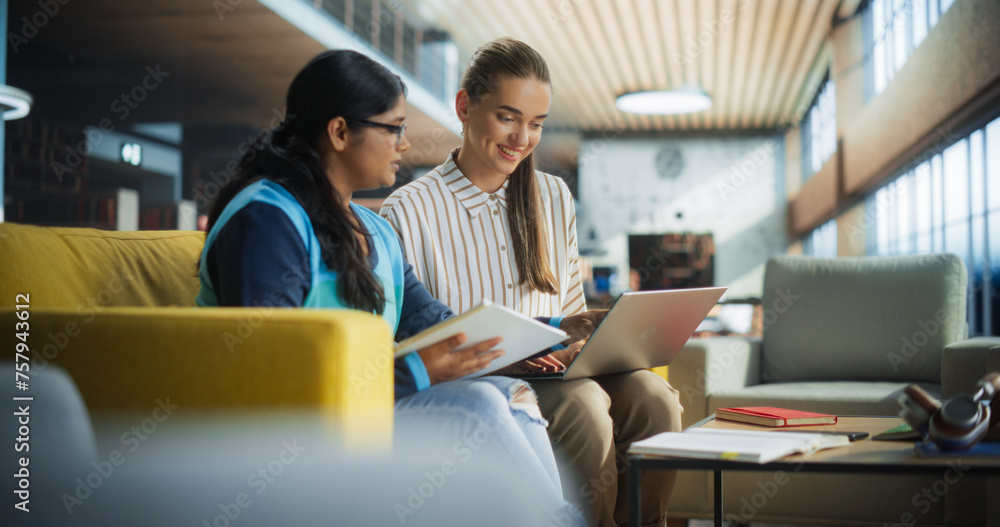 Two Diverse Friends and Classmates Working on a Collaborative Team ...
