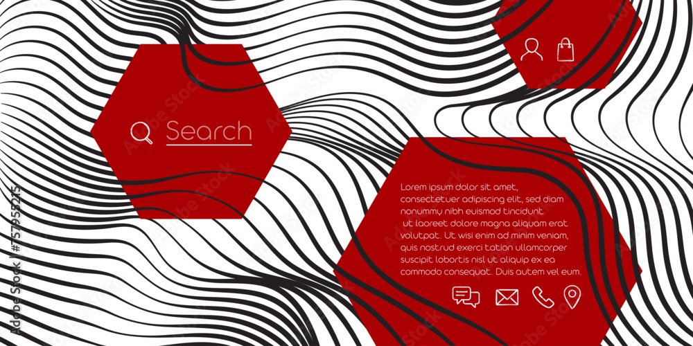 Minimalistic web page template with search bar, profile, shopping cart ...