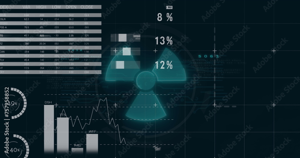 Image of infographic interface over radiation danger symbol against ...