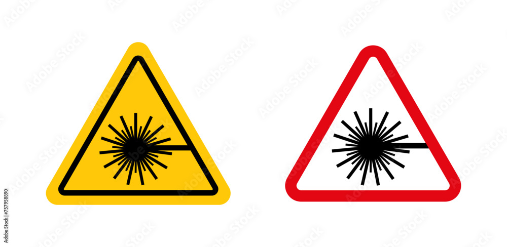 Laser warning icon. laser beam hazard pictogram. danger radiation light ...