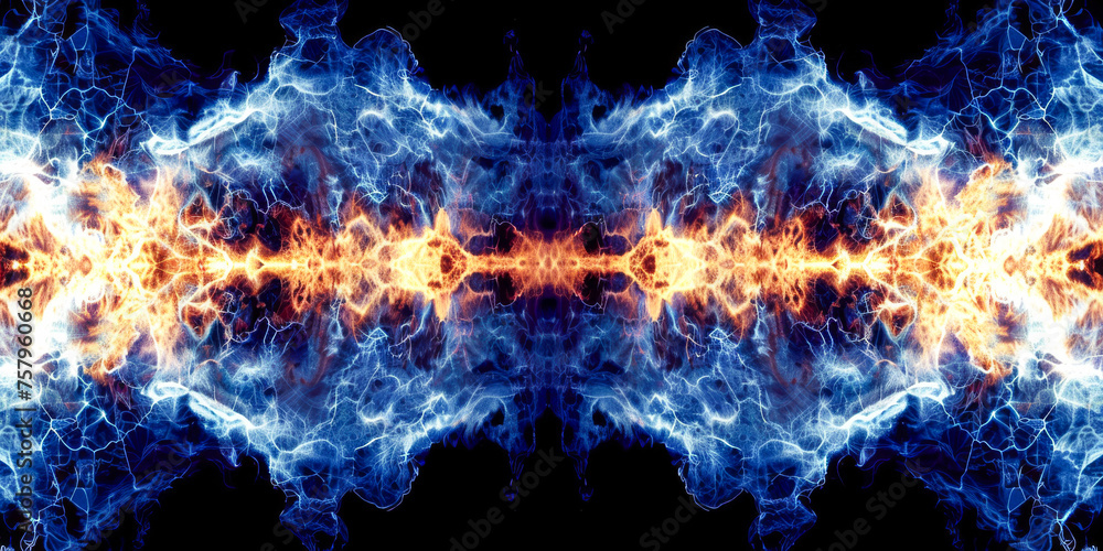 This Photo Captures A Vivid Blue Background With Multiple Electrical Lightning Bolts
