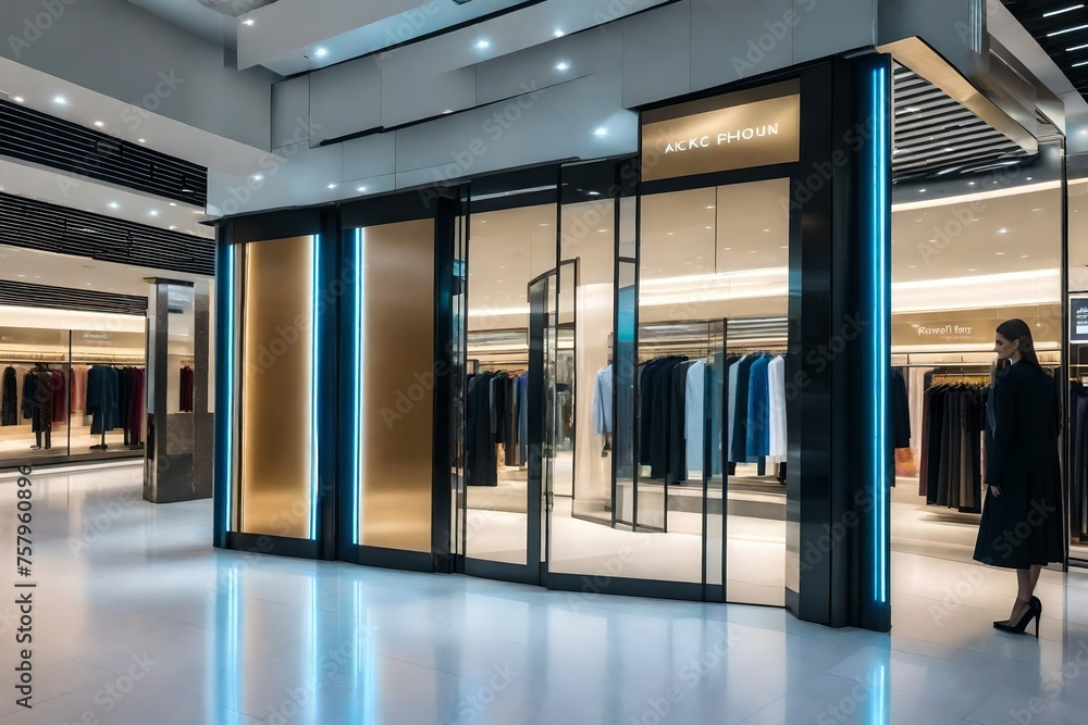 A futuristic sliding door of a retail mall, presenting the latest ...
