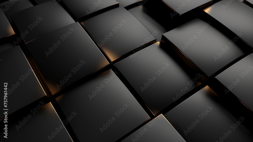 A minimalist display of black tiles with subtle golden highlights ...