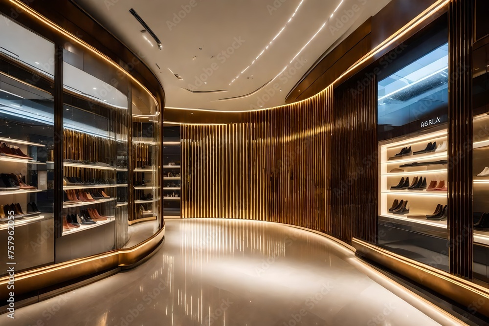 A futuristic sliding door in a luxury retail store, which opens to a ...