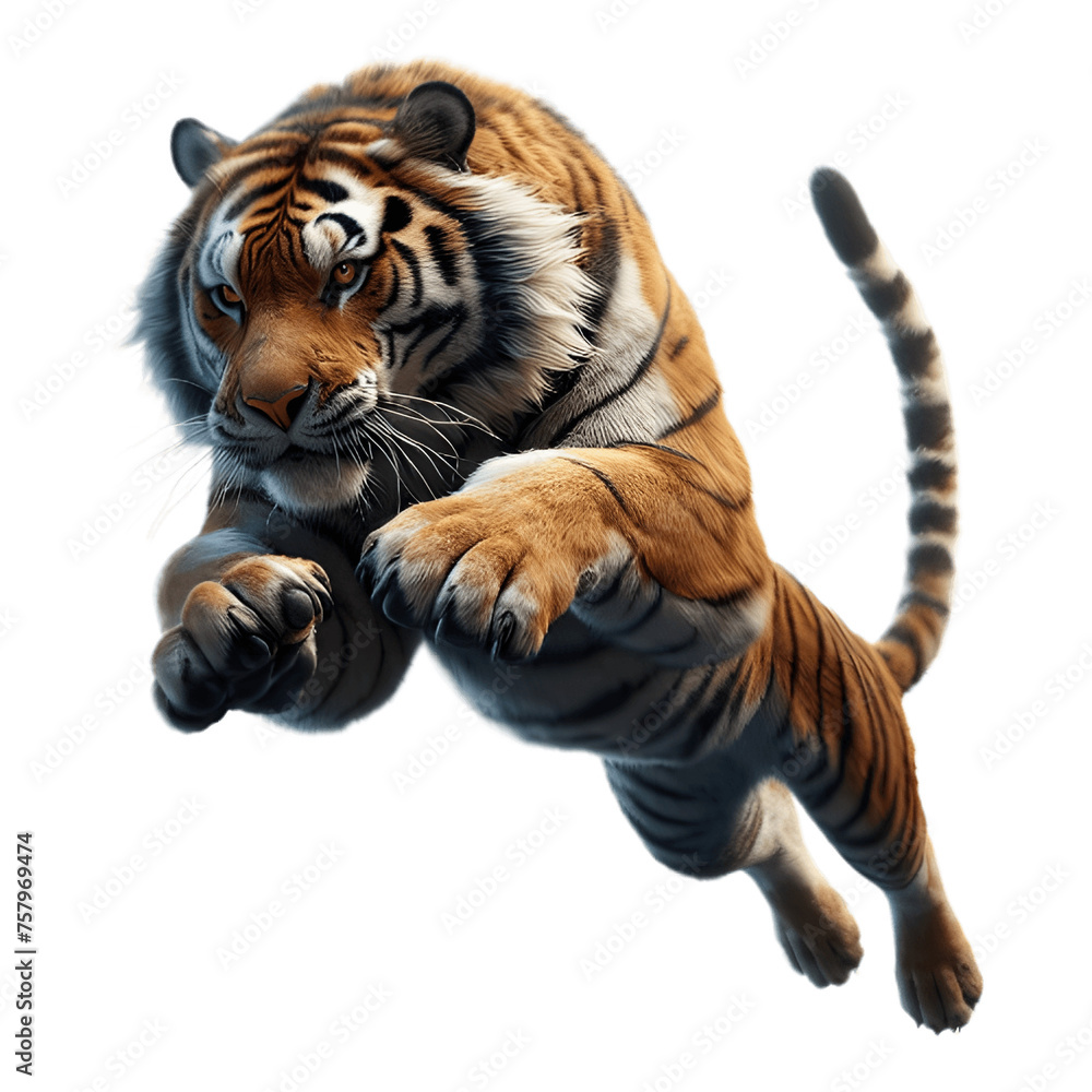 Roaring Attacking Tiger PNG: Vibrant Illustration of Ferocious Jungle ...