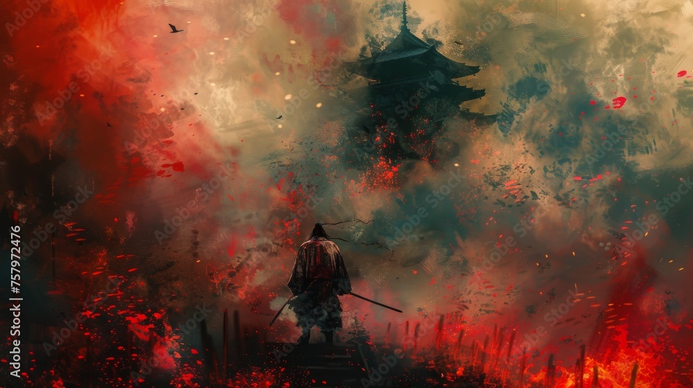 Mystical Samurai Menace: Abstract horror movie background infusing the ...
