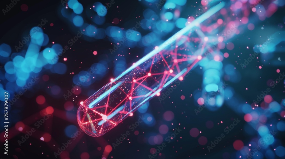 Glowing hologram of medical tube 3D structure with dark background ...