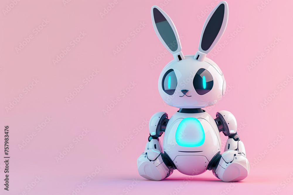 3d render of a cute robot rabbit on a pastel background with copy space ...