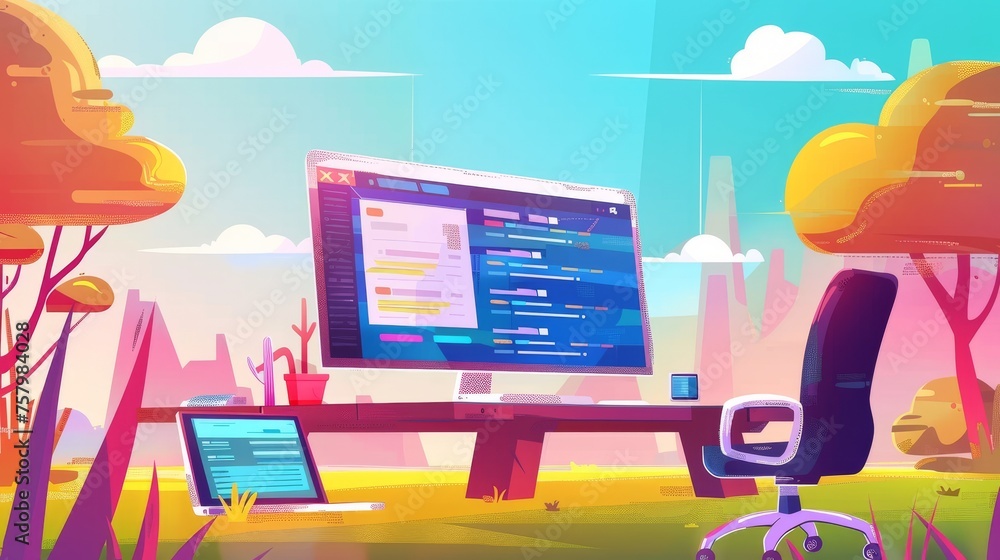 The coding cartoon banner represents a functional test, a programming ...