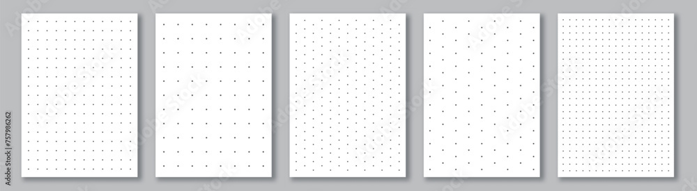 Notebook paper collection. A4 format sheets. Realistic dotted ...