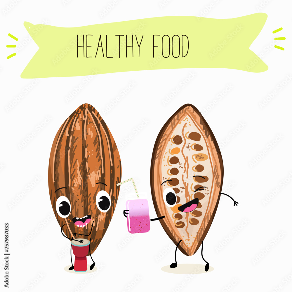 Vetor de Cute cartoon Cocoa Beans, chocolate characters with different ...