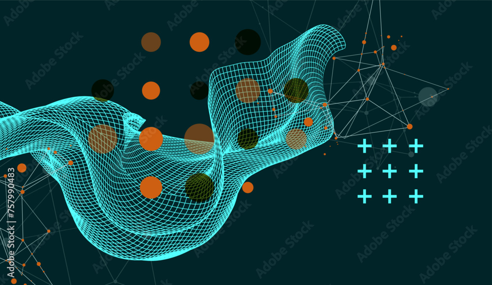 The abstract wave is made in a frame style. Template for science and ...