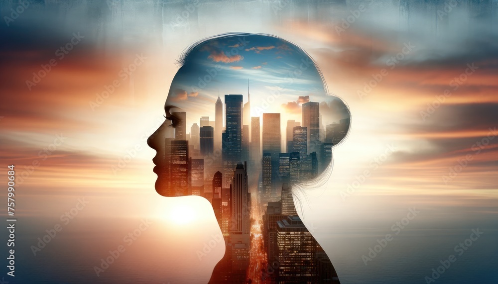 Double exposure image combining a serene human silhouette with a ...