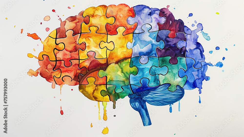 World autism awareness day card or banner, autistic kid colorful brain ...