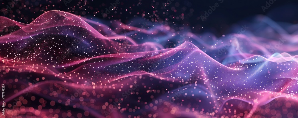 Digital Soundwave, Abstract background with flowing neon particles ...