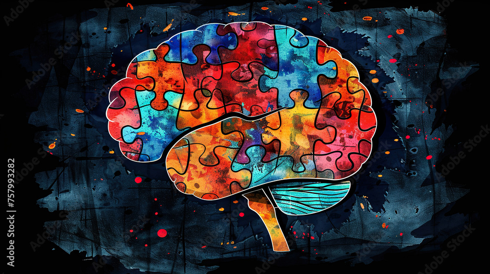 World autism awareness day card or banner, autistic kid colorful brain ...