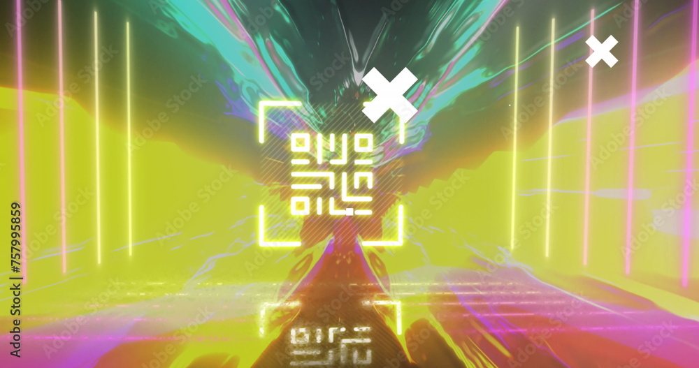 Image of qr code, world map with markers and data processing over light ...